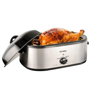 roaster oven 22 quart electric, turkey roaster with self-basting lid design, large stainless steel electric turkey roaster oven fits turkeys up to 26lb