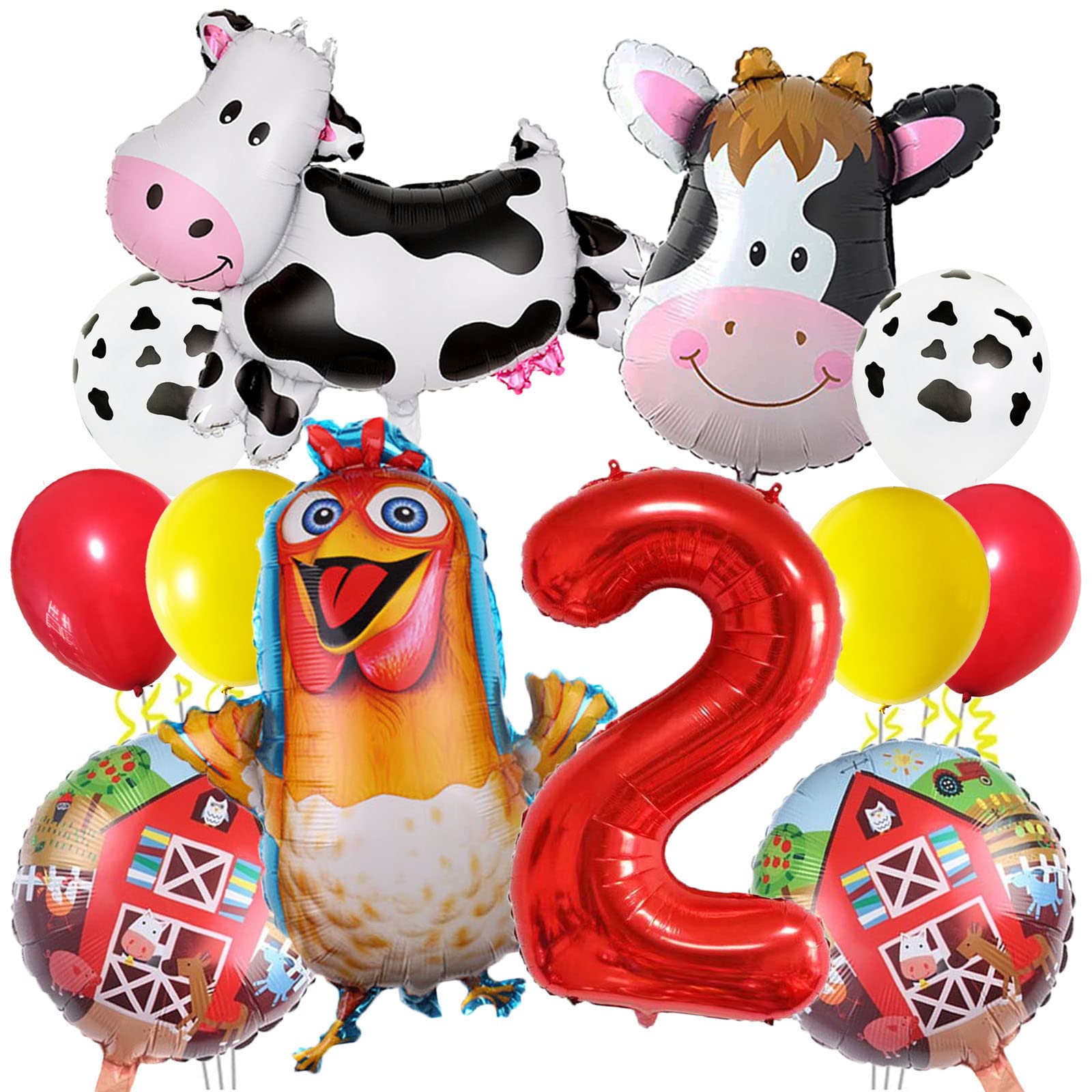 Farm Animal 2nd Birthday Party Decorations Farm Animals Foil Balloons for Kids 2nd Birthday Baby Shower Cow Farm Animals Theme Party Decorations (2nd Birthday)