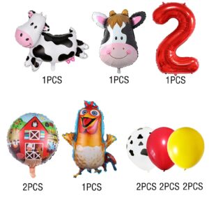 Farm Animal 2nd Birthday Party Decorations Farm Animals Foil Balloons for Kids 2nd Birthday Baby Shower Cow Farm Animals Theme Party Decorations (2nd Birthday)