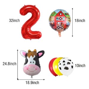 Farm Animal 2nd Birthday Party Decorations Farm Animals Foil Balloons for Kids 2nd Birthday Baby Shower Cow Farm Animals Theme Party Decorations (2nd Birthday)