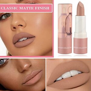 Fusang Matte Nude Lipstick,Silky Velvety Long Lasting Non Stick Cup Highly Pigmented Lip Gloss Set (Nude)