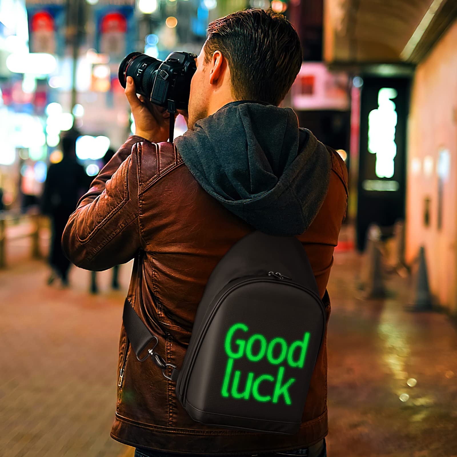 Gelrova City Serise LED Crossbody Bag, Full Color Screen and Programmable DIY, Outdoor Advertising Travel Sling Backpack