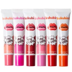 kukubird 6pcs lip tattoo peel & reveal waterproof lipgloss lip tint womens girl makeup beauty set- lip tattoo