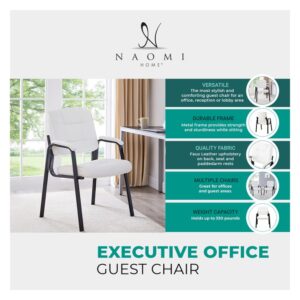 Naomi Home Waiting Room Chair Set of 2, Heavy Duty Leather Executive Waiting Room Chairs, Lobby Reception Chairs with Padded Arm Rest, Guest Chairs Set of 2 - Gray