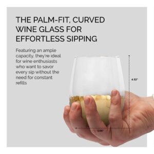 American Atelier Daphne Stemless Goblet | Set of 6 | Made of Glass | Gold Honeycomb Pattern | 18-Ounce Capacity | Smooth Rim Red Wine Glasses | White Wine Tumblers