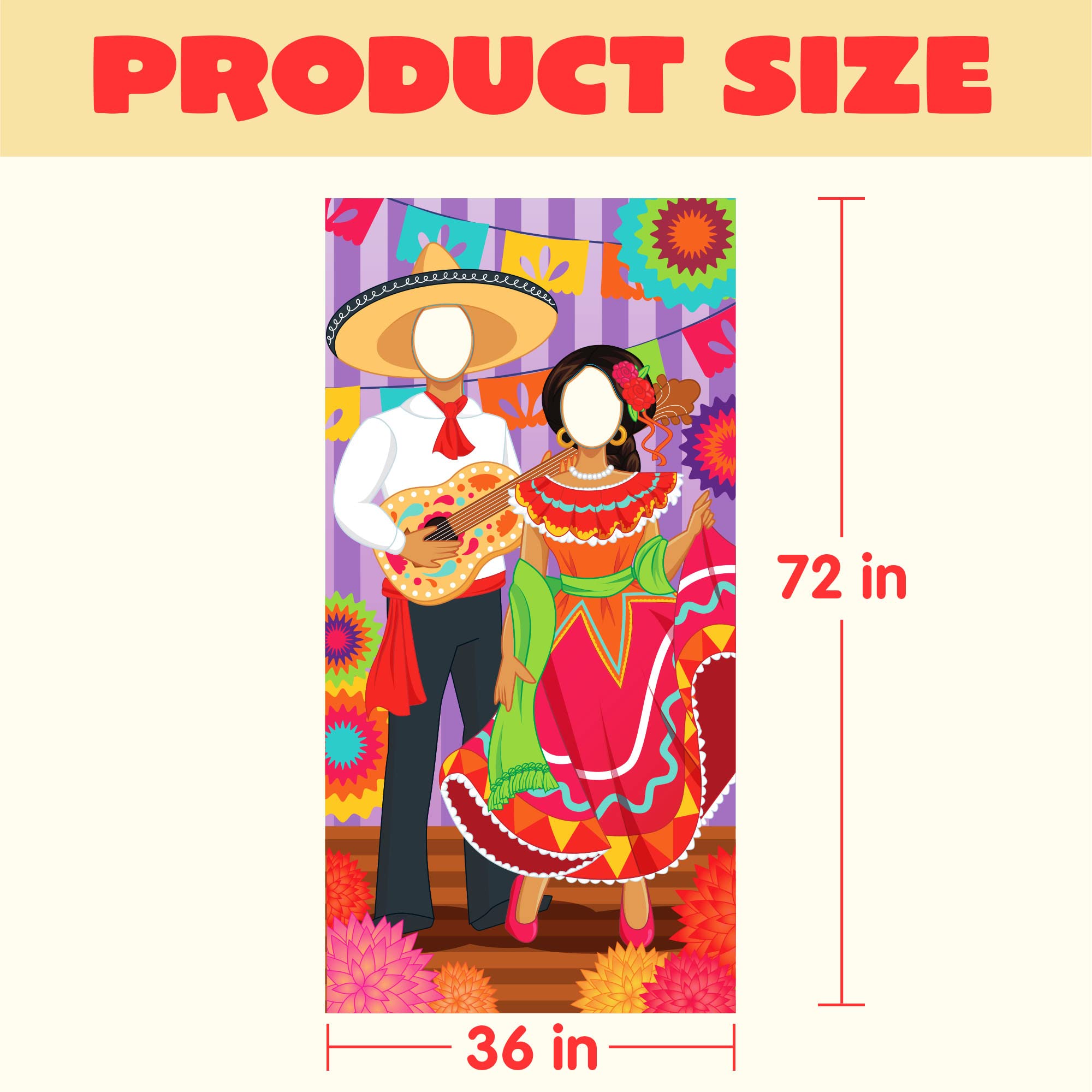 JOYIN 36x72ft Cinco de Mayo Couple Photo Door Banner, Fiesta Theme Photography Backdrop, Fiesta Photo Booth Background for Mexican Theme Birthday Party Supplies, Mexican Decoration, Taco Tuesday Event