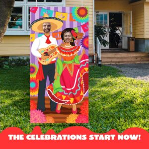 JOYIN 36x72ft Cinco de Mayo Couple Photo Door Banner, Fiesta Theme Photography Backdrop, Fiesta Photo Booth Background for Mexican Theme Birthday Party Supplies, Mexican Decoration, Taco Tuesday Event