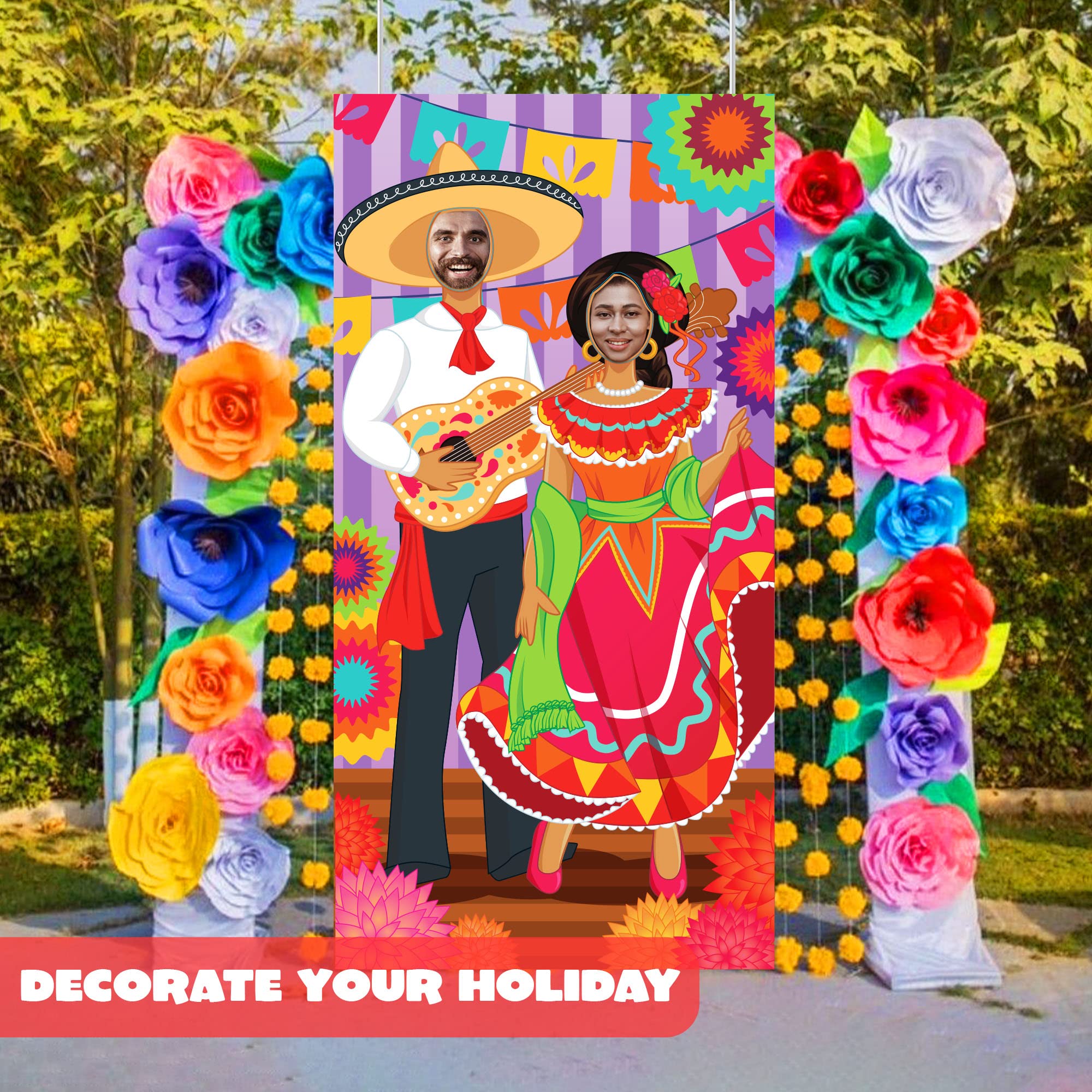 JOYIN 36x72ft Cinco de Mayo Couple Photo Door Banner, Fiesta Theme Photography Backdrop, Fiesta Photo Booth Background for Mexican Theme Birthday Party Supplies, Mexican Decoration, Taco Tuesday Event