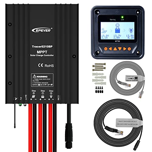 EPEVER IP68 Waterproof 30A MPPT Solar Charge Controller 12V 24V Auto, Solar Panel Battery Intelligent Regulator with MT50 and RS485 Cable, Used in RVs, Trailers, Boats, Yachts（Tracer7810BP）