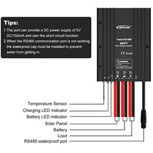 EPEVER IP68 Waterproof 30A MPPT Solar Charge Controller 12V 24V Auto, Solar Panel Battery Intelligent Regulator with MT50 and RS485 Cable, Used in RVs, Trailers, Boats, Yachts（Tracer7810BP）