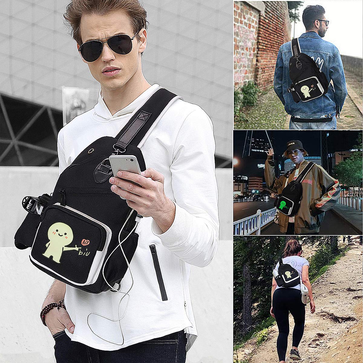 Junlion Sling Bag, Crossbody Shoulder Bag for Mens Women Multipurpose Daypacks Chest Bag Skull