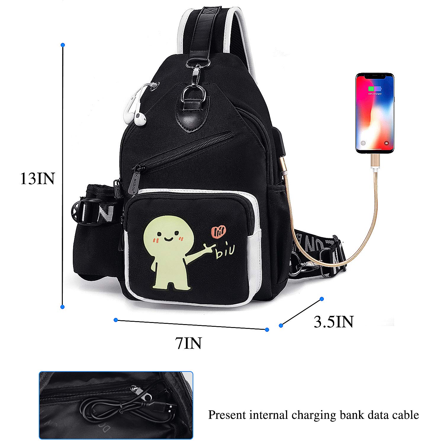 Junlion Sling Bag, Crossbody Shoulder Bag for Mens Women Multipurpose Daypacks Chest Bag Skull