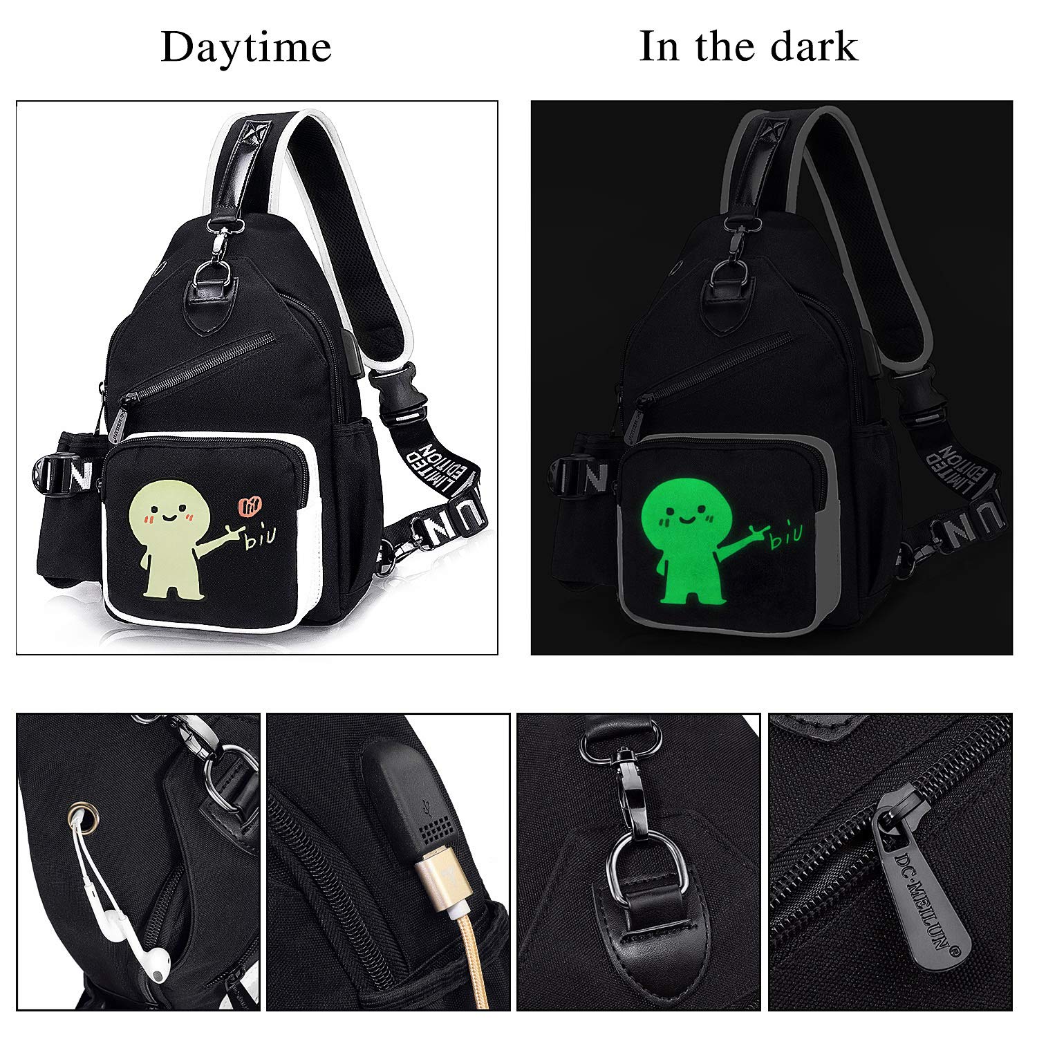 Junlion Sling Bag, Crossbody Shoulder Bag for Mens Women Multipurpose Daypacks Chest Bag Skull