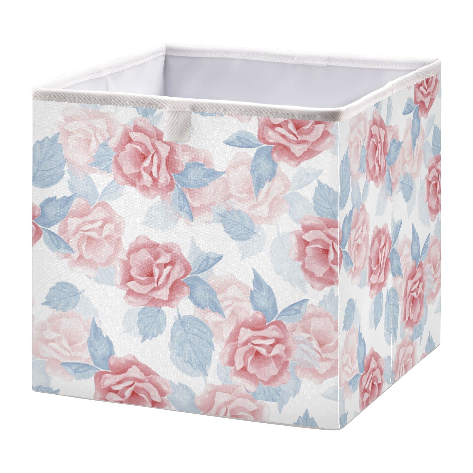 Kigai Rose Flowers Storage Box, Foldable Storage Bins with Handle, Decorative Closet Organizer Storage Boxes for Home