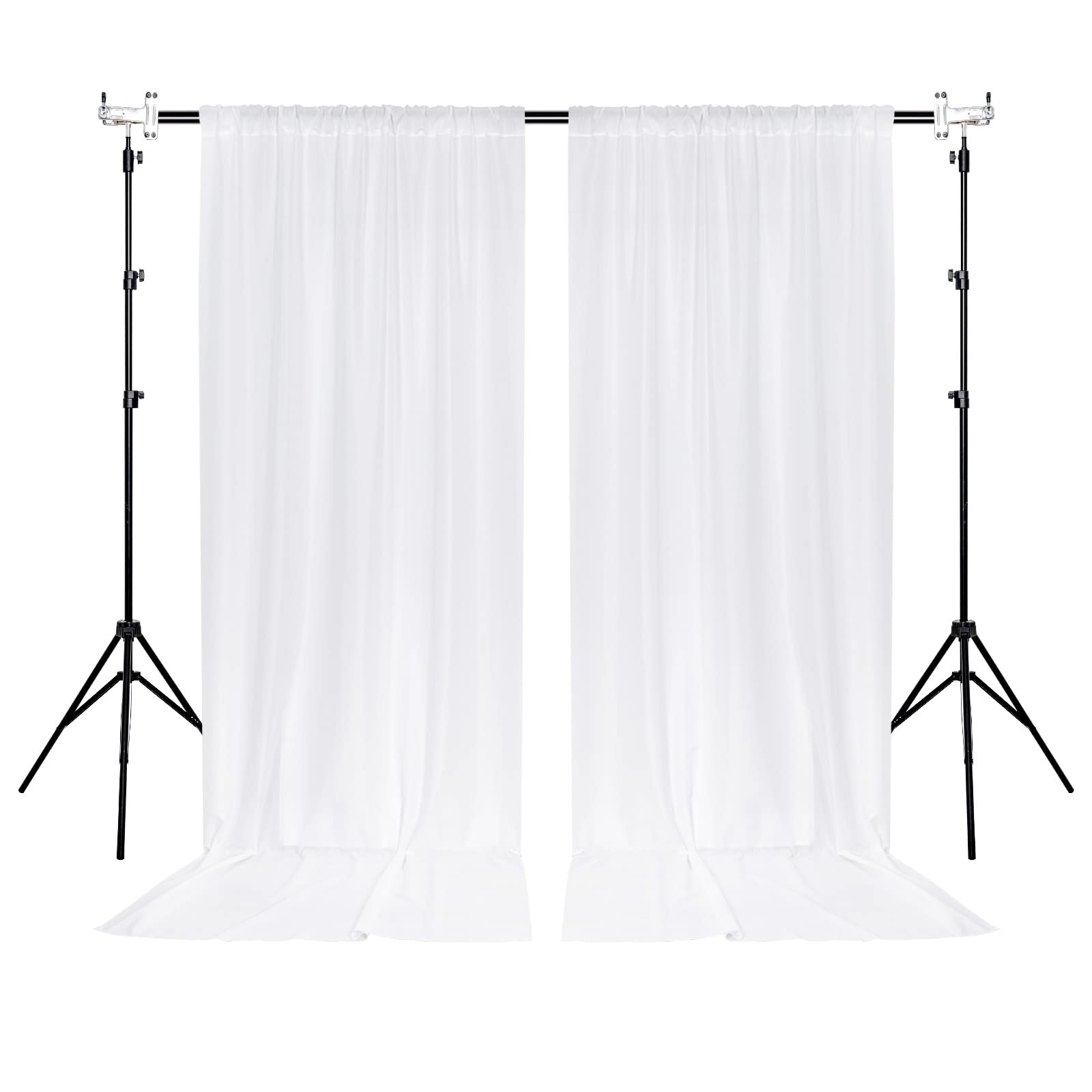 White Backdrop Curtain for Wedding Decor Holiday Party 4 Panels- White Wedding Backdrop Polyester Photography Backdrop Drapes Baby Shower Birthday Privacy Sliding Curtains Home Decor，5ft x 10ft