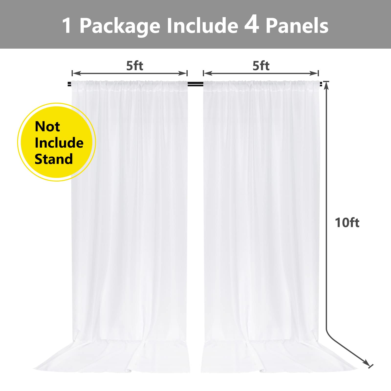 White Backdrop Curtain for Wedding Decor Holiday Party 4 Panels- White Wedding Backdrop Polyester Photography Backdrop Drapes Baby Shower Birthday Privacy Sliding Curtains Home Decor，5ft x 10ft