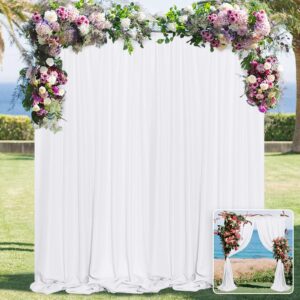 White Backdrop Curtain for Wedding Decor Holiday Party 4 Panels- White Wedding Backdrop Polyester Photography Backdrop Drapes Baby Shower Birthday Privacy Sliding Curtains Home Decor，5ft x 10ft