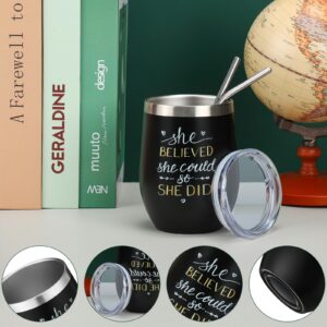 Karenhi 8 Pcs Graduation Gifts for Her 2024 College Congratulations Gifts Sets for Women Stainless Steel Wine Tumbler Graduation Keychains Bracelet Flowers Towel Cards Socks Doctoral Cap Storage Box