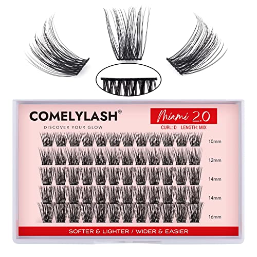 Lash Clusters, 60Pcs Individual Lashes DIY Eyelash Extensions, D Curl Cluster Lashes Soft and Lightweight 10-12-14-16mm Mixed Lash Extension Easily Done at Home（Miami 10-16mm）