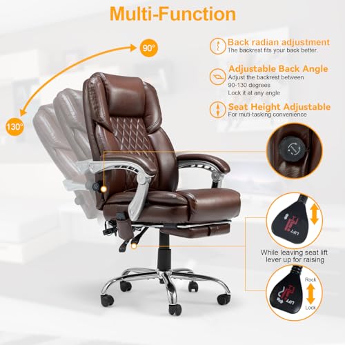 HOMREST Executive Office Chair, Ergonomic Office Chair with Adjustable Lumbar Back Support,Big and Tall Office Chair with Massage and Heat,Home Office Desk Chair,Black