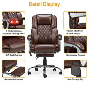 HOMREST Executive Office Chair, Ergonomic Office Chair with Adjustable Lumbar Back Support,Big and Tall Office Chair with Massage and Heat,Home Office Desk Chair,Black