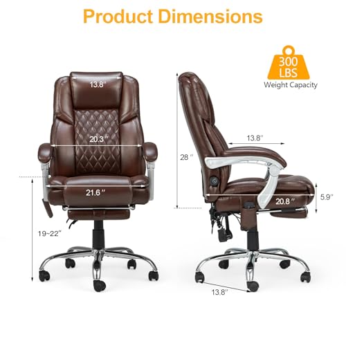 HOMREST Executive Office Chair, Ergonomic Office Chair with Adjustable Lumbar Back Support,Big and Tall Office Chair with Massage and Heat,Home Office Desk Chair,Black