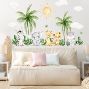 Cartoon Tree Animal Wall Stickers Safari Jungle Animal Wall Decals Cute Animal Wall Stickers Jungle Tree Wall Decals Zoo Animal Wall Stickers for Baby Room Nursery Living Room