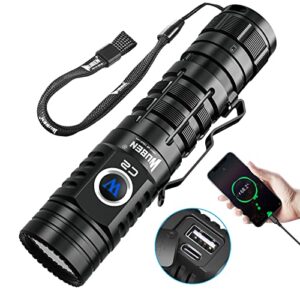 wuben c2 rechargeable led flashlights 2000 high lumens, pocket flashlight with power bank, 7 modes flash light, ip68 waterproof tactical flashlight for emergencies, outdoor