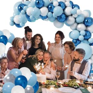 Blue And White Balloon Garland Arch Kit,happy Birthday balloons,111pcs Metallic blue and white Confetti Latex Balloons Arch Kit For Birthday Party baby boy Shower Birthday Decorations