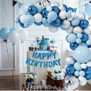 Blue And White Balloon Garland Arch Kit,happy Birthday balloons,111pcs Metallic blue and white Confetti Latex Balloons Arch Kit For Birthday Party baby boy Shower Birthday Decorations