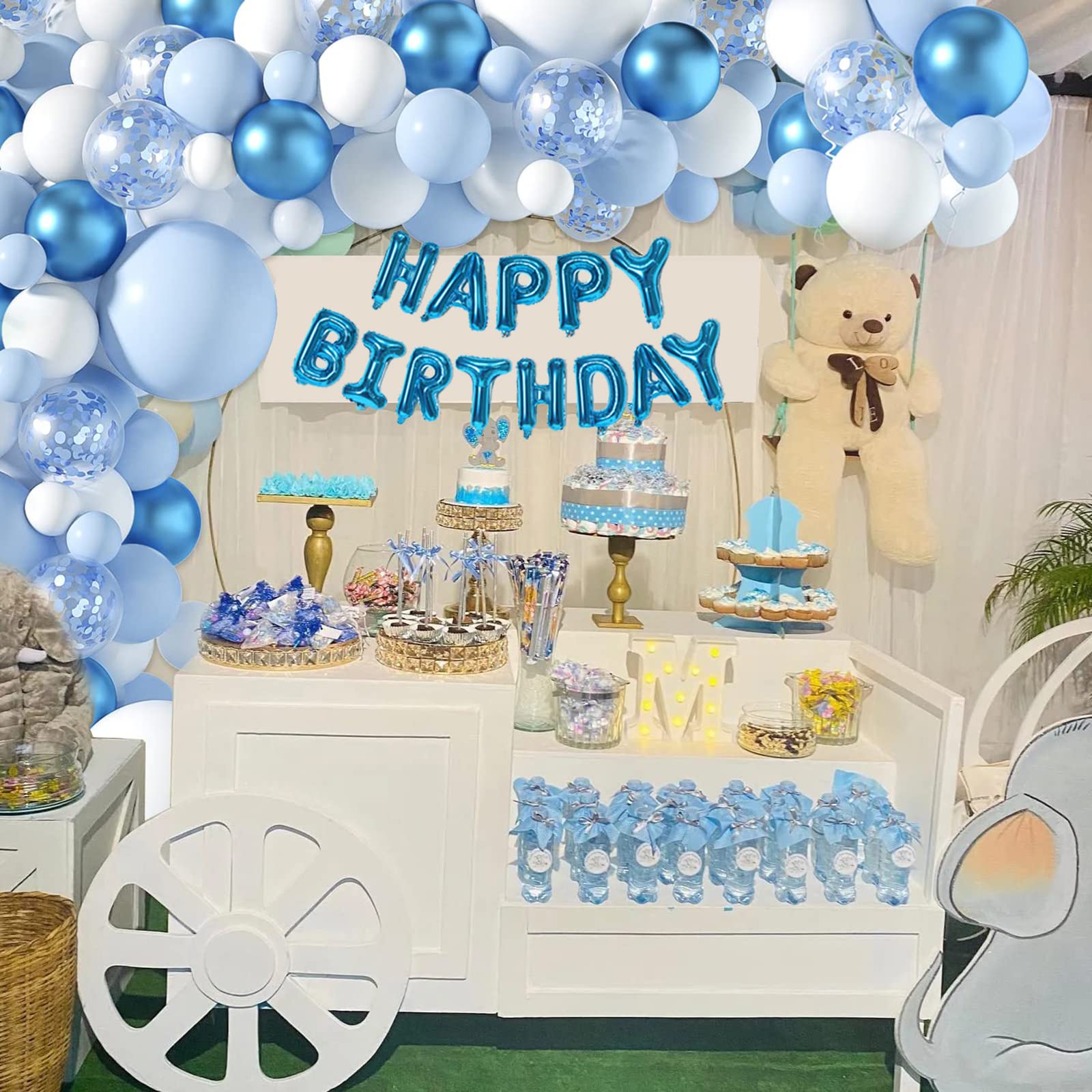 Blue And White Balloon Garland Arch Kit,happy Birthday balloons,111pcs Metallic blue and white Confetti Latex Balloons Arch Kit For Birthday Party baby boy Shower Birthday Decorations