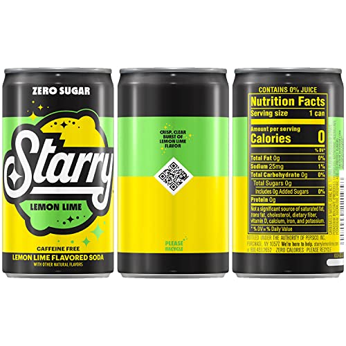 Starry Zero Sugar Lemon Lime Soda, Caffeine Free, Mini Cans, 7.5 Ounce (Pack of 10)