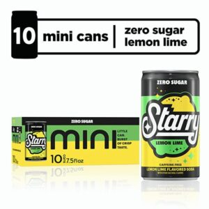 Starry Zero Sugar Lemon Lime Soda, Caffeine Free, Mini Cans, 7.5 Ounce (Pack of 10)