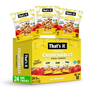 that’s it. crunchables fruit snacks for kids 100% organic apples + bananas, deliciously healthy and light, plant-based, non-gmo, gluten free, usda approved snacks 24 packs (8.5g)