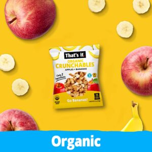 That’s it. Crunchables Fruit Snacks for Kids 100% Organic Apples + Bananas, Deliciously Healthy and Light, Plant-Based, Non-GMO, Gluten Free, USDA Approved Snacks 24 Packs (8.5g)