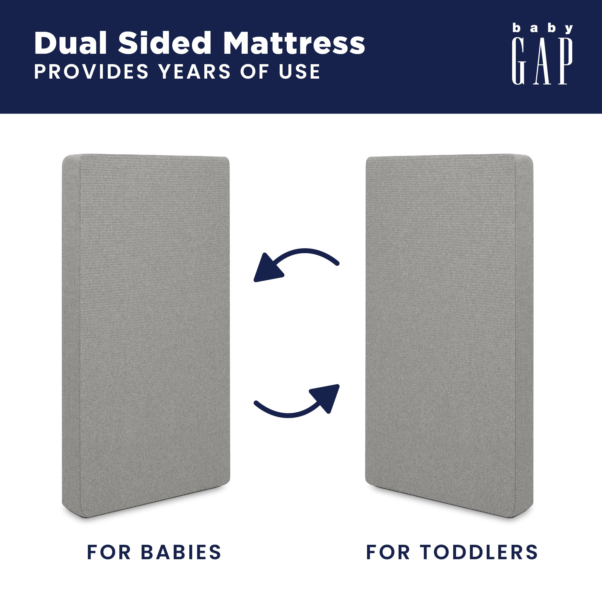 GAP babyGap TrueSleep 2-Stage Deluxe Crib and Toddler Mattress - Waterproof - GREENGUARD Gold Certified – Temperature Regulating – Moisture Wicking