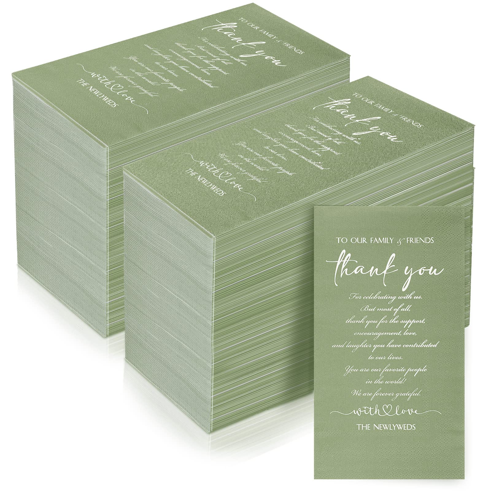 200 Plain Thank You Wedding Napkins Cocktail Beverage Napkins Newlyweds to Family Friends Guests 3 Ply Facial Tissues Napkins Pack Wedding Shower Engagement Rehearsal Dinner Party Supply (Sage Green)