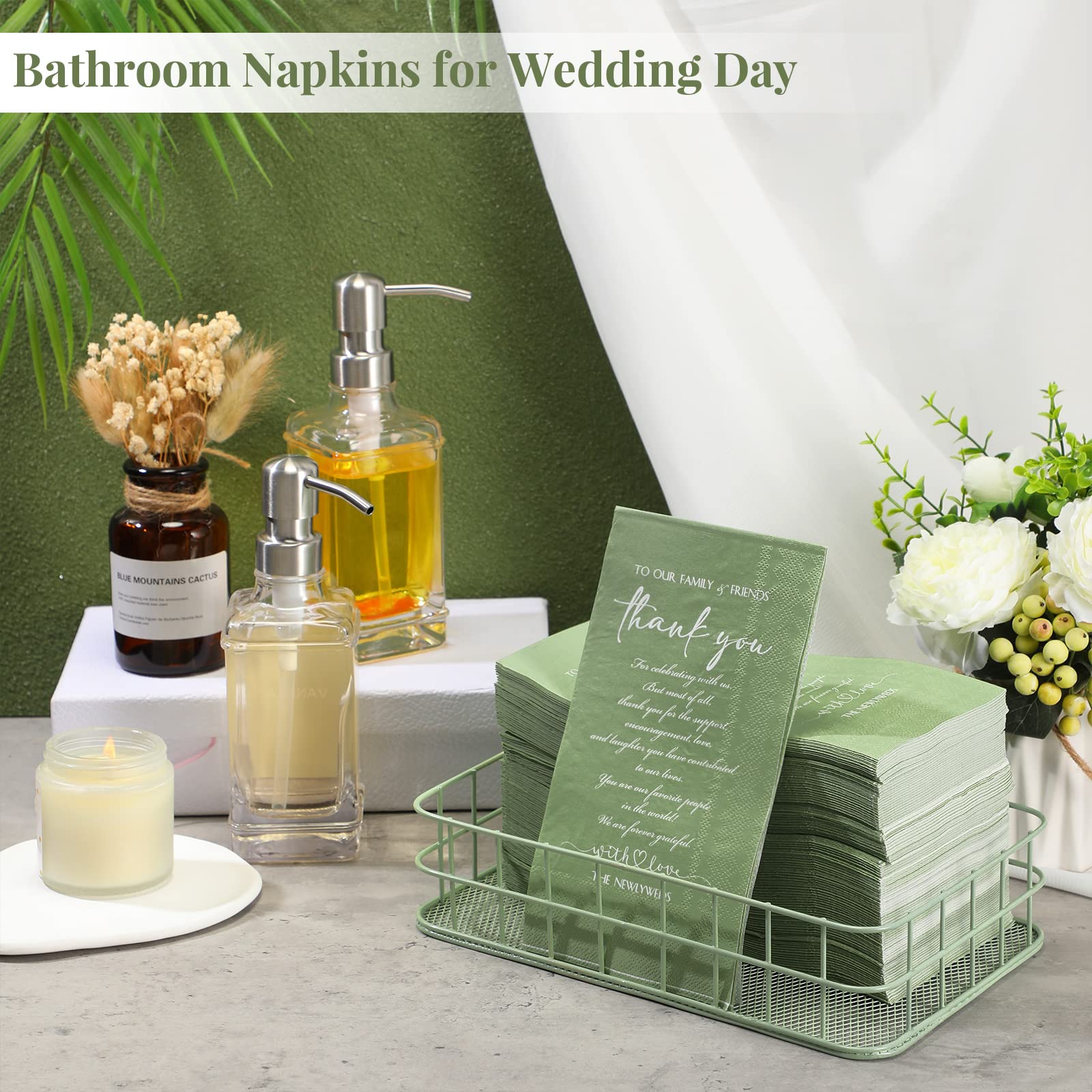 200 Plain Thank You Wedding Napkins Cocktail Beverage Napkins Newlyweds to Family Friends Guests 3 Ply Facial Tissues Napkins Pack Wedding Shower Engagement Rehearsal Dinner Party Supply (Sage Green)