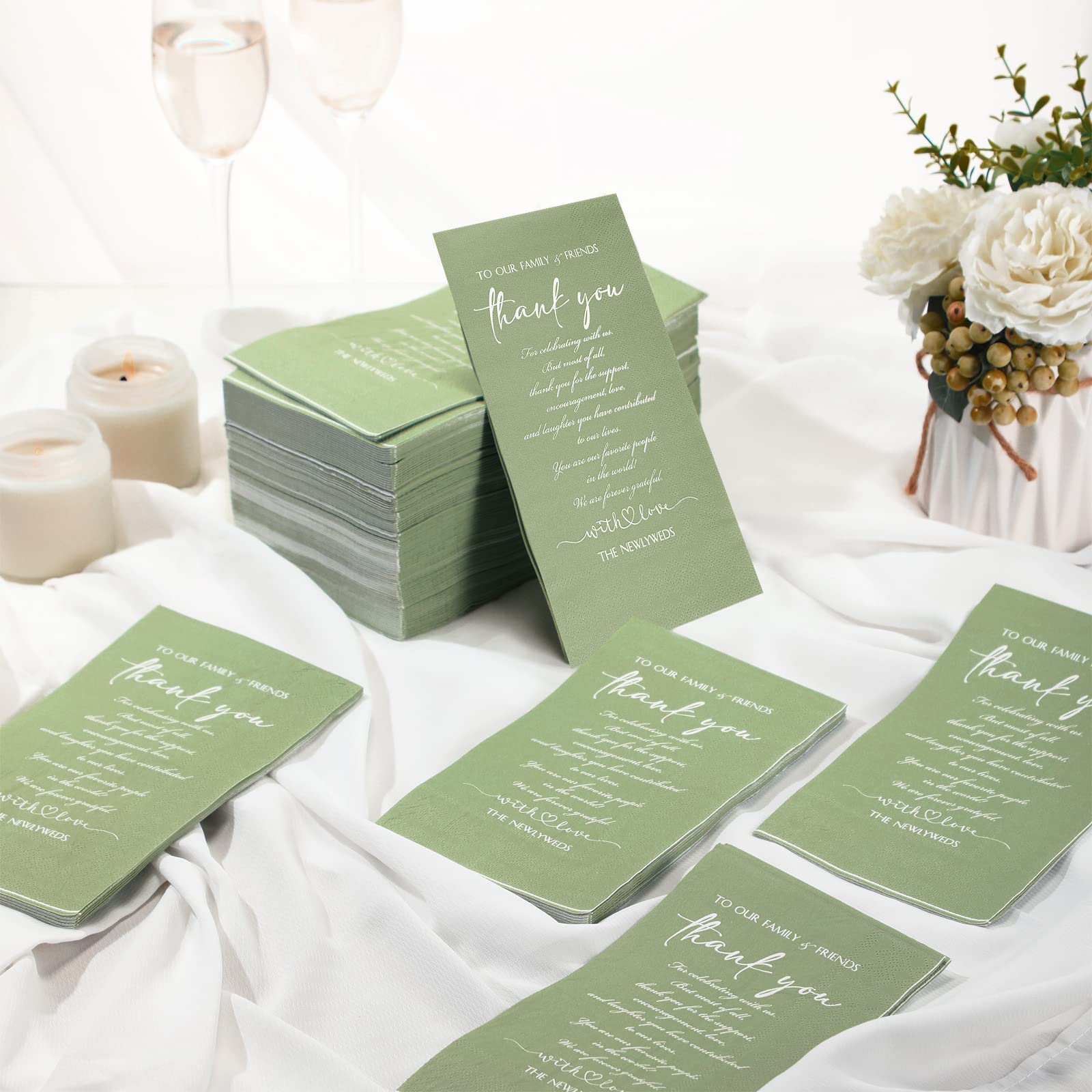 200 Plain Thank You Wedding Napkins Cocktail Beverage Napkins Newlyweds to Family Friends Guests 3 Ply Facial Tissues Napkins Pack Wedding Shower Engagement Rehearsal Dinner Party Supply (Sage Green)