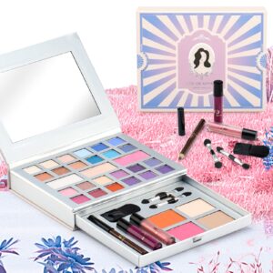 color nymph makeup kit for teens, all in one makeup kit for women included 24 colors of matte shimmer eyeshadow, highly pigmented lip glosses, eyeliner pencil, brushes, and mirror