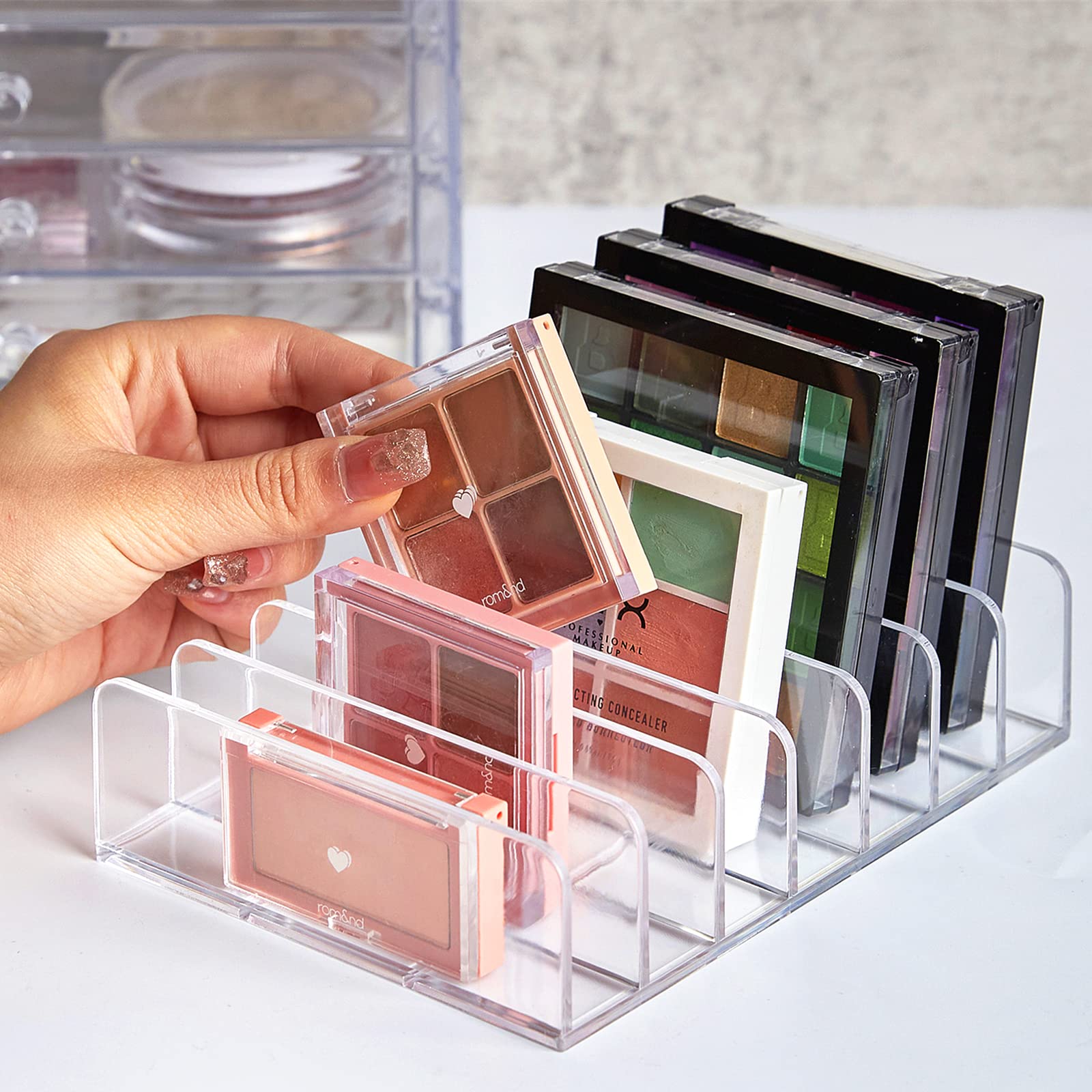 TUZAZO 2 Pack Acrylic Eyeshadow Palette Makeup Organizer - 7-Section Makeup Palette Organizer - Cosmetics Display Storage Holder for Eyeshadow Palettes Blush Contour Kits Sunglasses