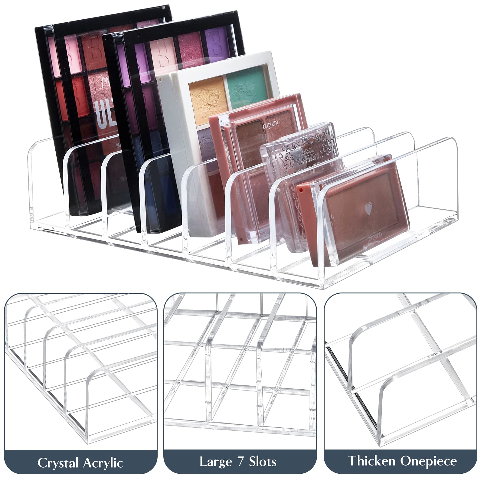 TUZAZO 2 Pack Acrylic Eyeshadow Palette Makeup Organizer - 7-Section Makeup Palette Organizer - Cosmetics Display Storage Holder for Eyeshadow Palettes Blush Contour Kits Sunglasses