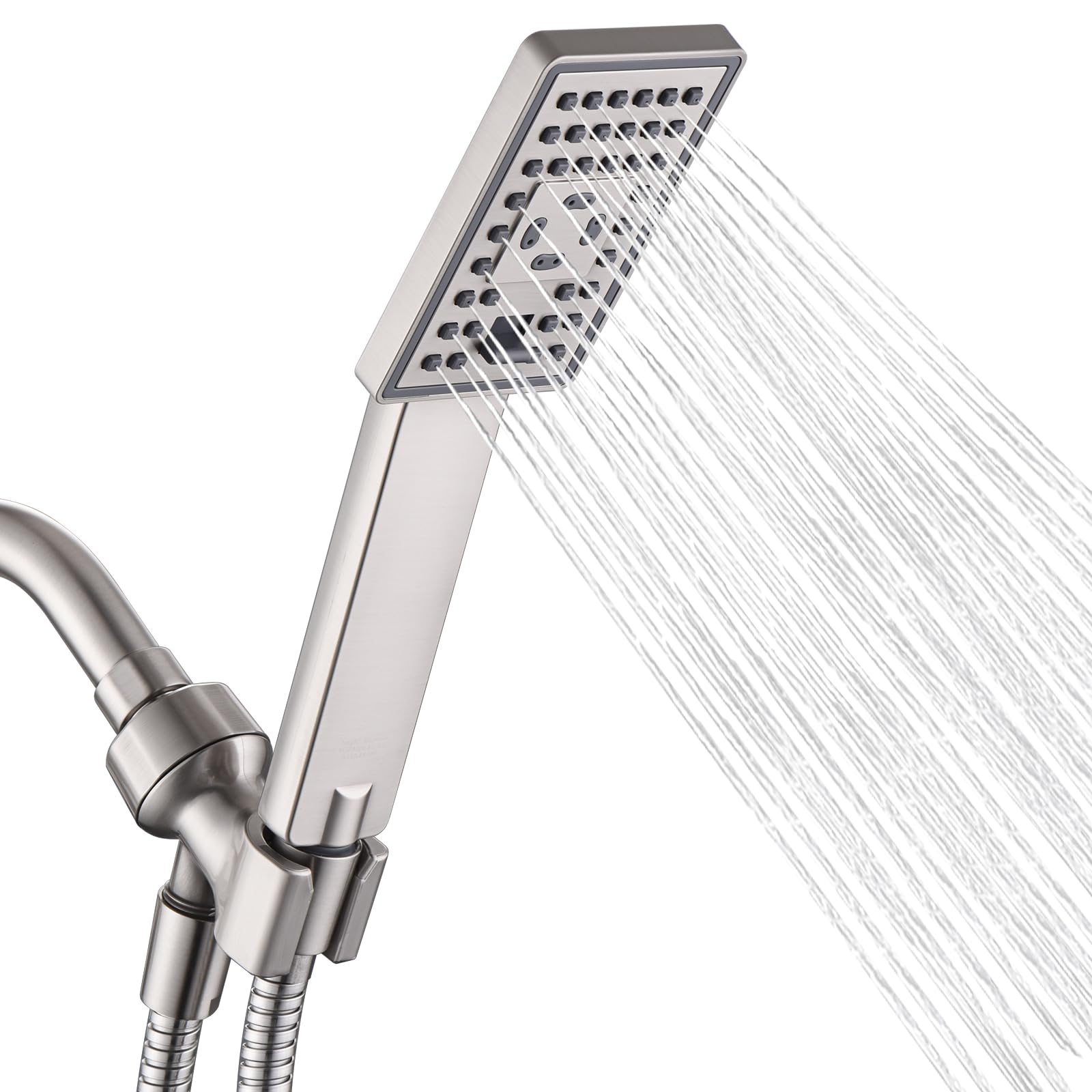 BRIGHT SHOWERS High Pressure Handheld Shower Head Set, High Flow Hand Held Showerhead with 60" Long Stainless Steel Hose and Adjustable Wall Bracket, 3 Spray Setting Shower Wand, Brushed Nickel