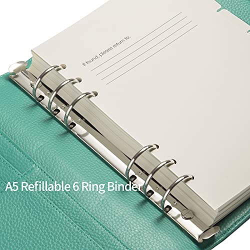 Nekmit Genuine Leather Planner, Undated Monthly & Daily Refillable Deluxe Leather Appointment Planner, A5 6 Ring Binder Organizer, Comes with A5 6-ring Insert Papers, Red