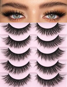 false lashes wispy fox eyelashes natural look strip cat eye lashes 16mm fake lashes fluffy angel lashes pack 5 pairs black