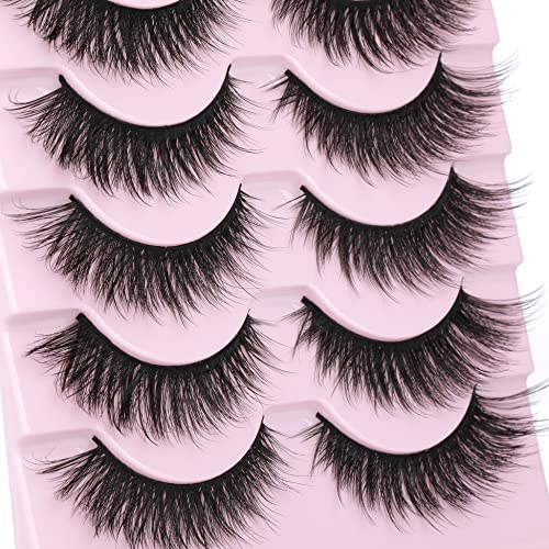 False Lashes Wispy Fox Eyelashes Natural Look Strip Cat Eye Lashes 16mm Fake lashes Fluffy Angel Lashes Pack 5 Pairs Black