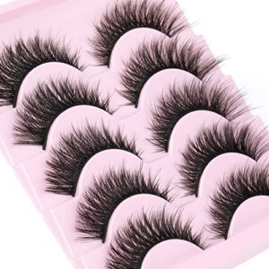 False Lashes Wispy Fox Eyelashes Natural Look Strip Cat Eye Lashes 16mm Fake lashes Fluffy Angel Lashes Pack 5 Pairs Black