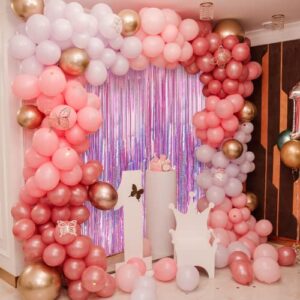 Crosize 3 Pack 3.3 x 9.9 ft Pink Foil Fringe Backdrop Curtain, Streamer Backdrop Curtains, Streamers Birthday Party Decorations, Tinsel Curtain for Parties, Galentines Decor, Preppy, Photo Booth