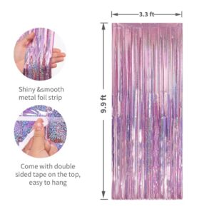 Crosize 3 Pack 3.3 x 9.9 ft Pink Foil Fringe Backdrop Curtain, Streamer Backdrop Curtains, Streamers Birthday Party Decorations, Tinsel Curtain for Parties, Galentines Decor, Preppy, Photo Booth