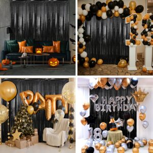 Crosize 3 Pack 3.3 x 9.9 ft Black Foil Fringe Backdrop Streamer Curtains, Birthday Party Decorations, Tinsel Curtain for Parties, Photo Booth Backdrops, Party Decor